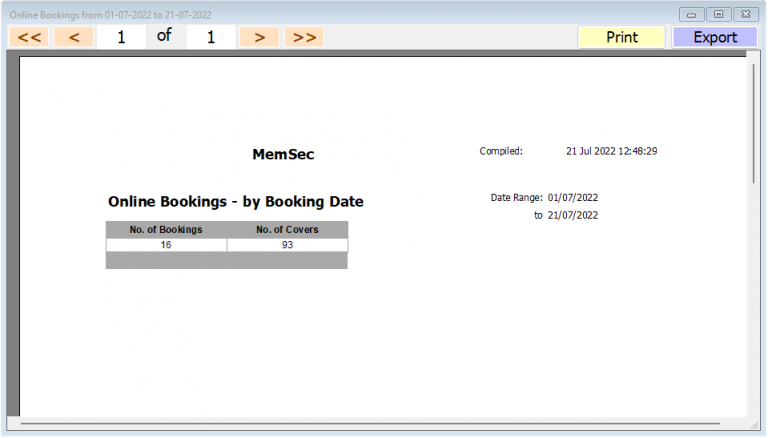 Online Bookings Report - Active Workspace