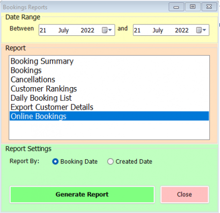 Online Bookings Report - Active Workspace